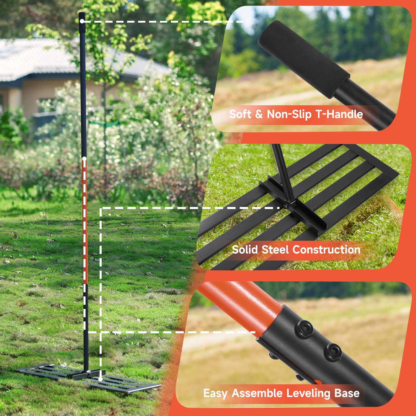 Lawn Leveling Rake, 30''x10'' Leveling Rake, 78 inch Handle Length, Stainless Steel, Adjustable Handle Lawn Leveler Rake for Backyard, Garden, Golf Course, Farm & Pasture, Professional Lawn Care Tool