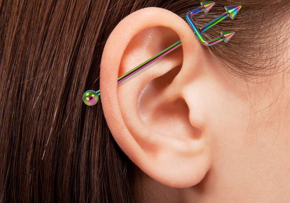 Gold Anodized Trident 316L Surgical Steel industrial Piercing Barbell Cartilage Ear Piercing Jewelry