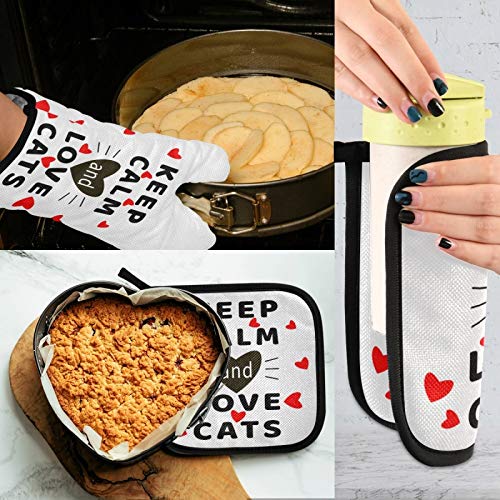 Keep Calm Love Cats Oven Mitts Pot Holder Set Kitchen Decor Cooking Stove Gloves Heat Resistant Hot Pads Recycled for BBQ Baking Grilling