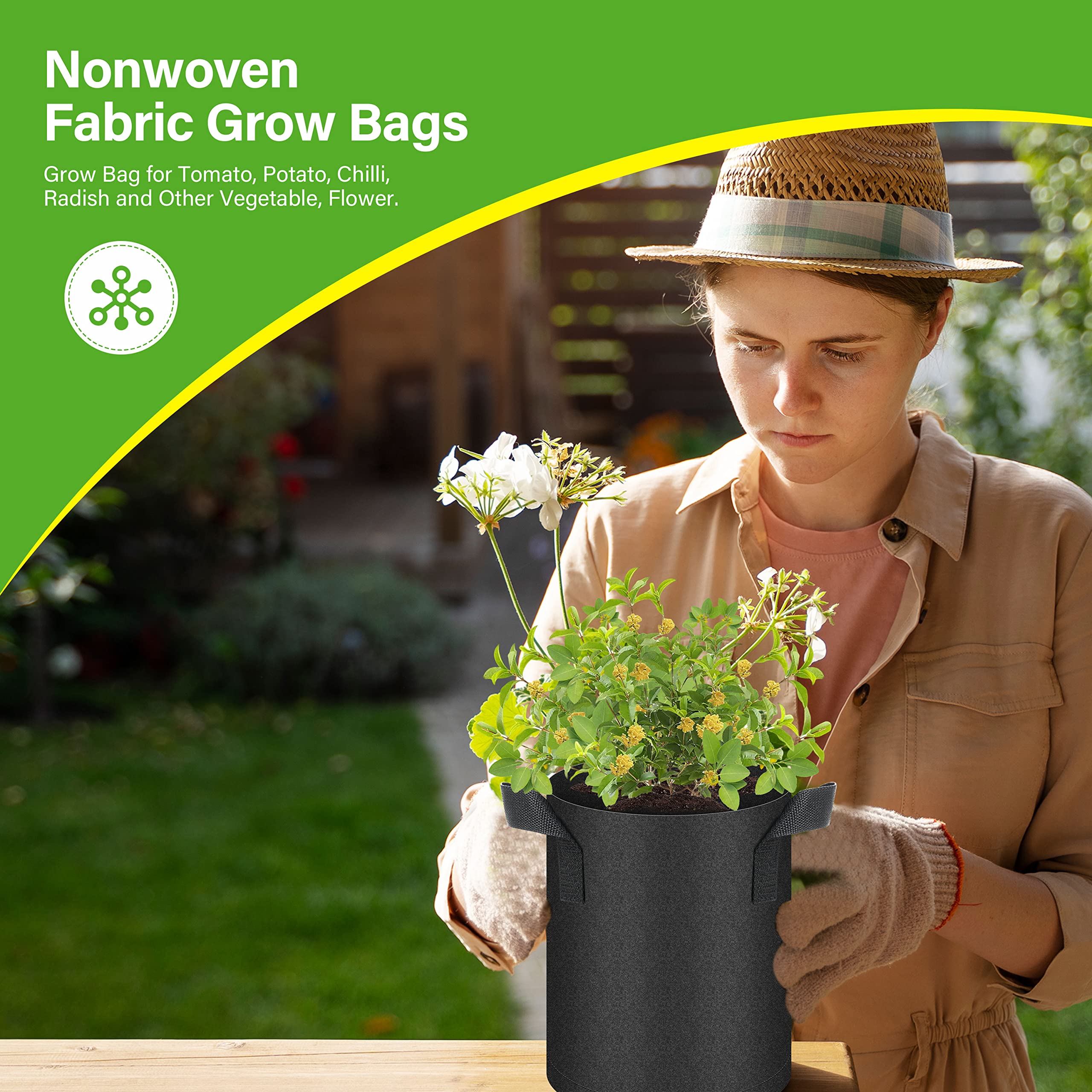 HealSmart 6-Pack 1 Gallon Nonwoven Grow Bags, Aeration Fabric Pots with Handles, Suitable for Garden Fruits, Vegetables and Flowers, Black