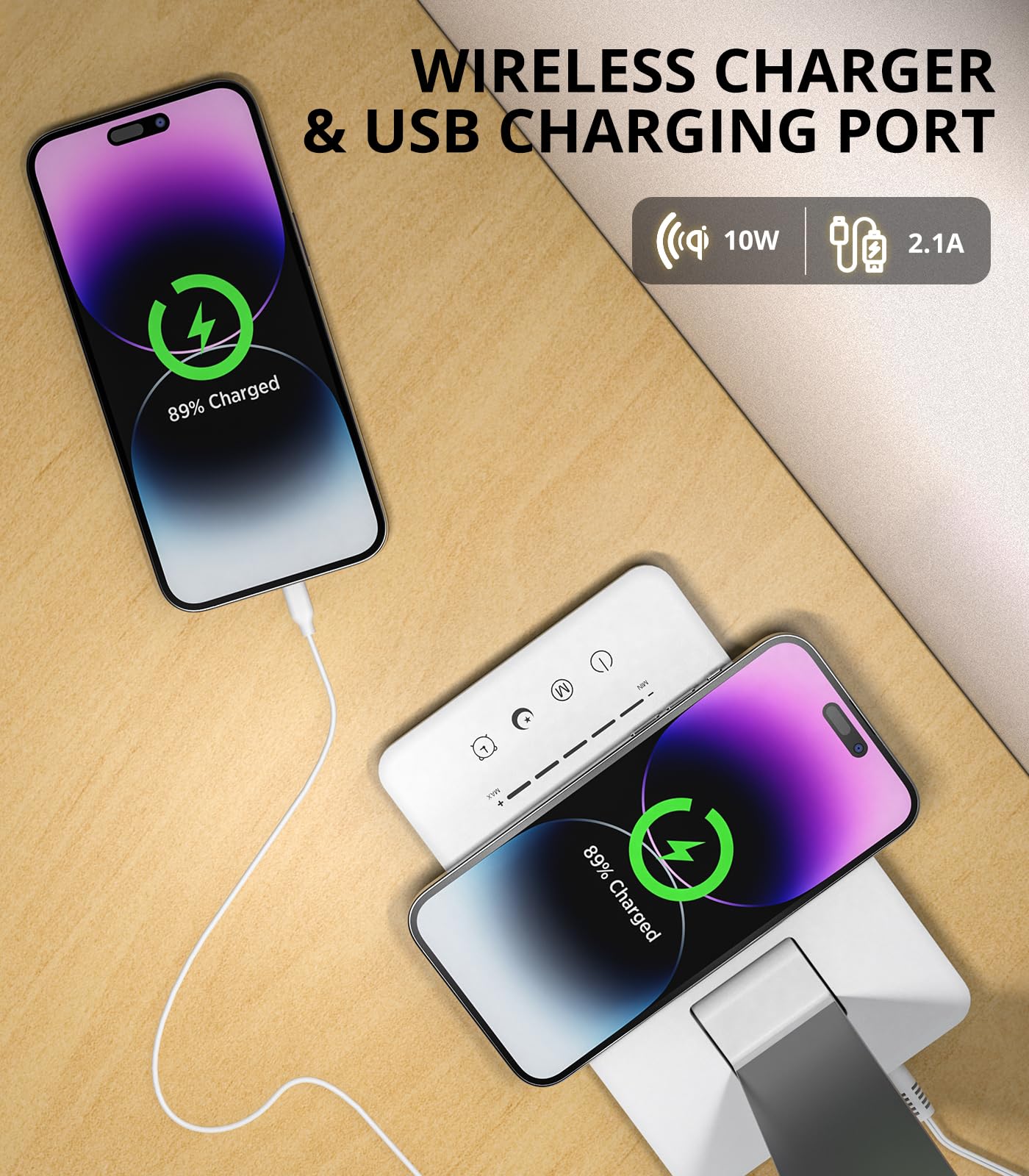 HSicily LED Desk Lamp with Wireless Charger, Double Head Desk Lamps for Home Office, Bright Desk Lamp with USB Charging Port for College Dorm Room, 5 Light Modes Desk Light with Timer, Night Light