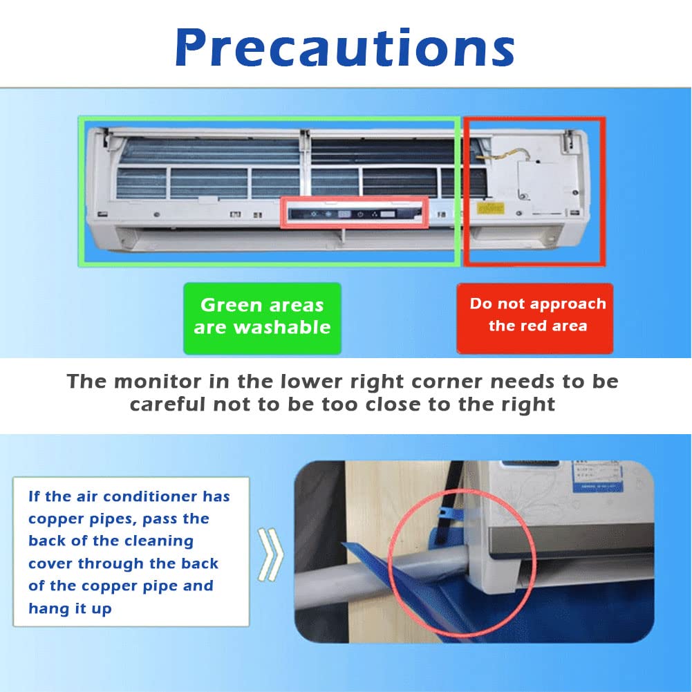 MOFUCA Split Air Conditioner Cleaning Cover Kits, Waterproof Wall Mounted Air Conditioning Dust Washing, Clean Bag with Water Pipe Brushes Towel Pry Tools(Blue)