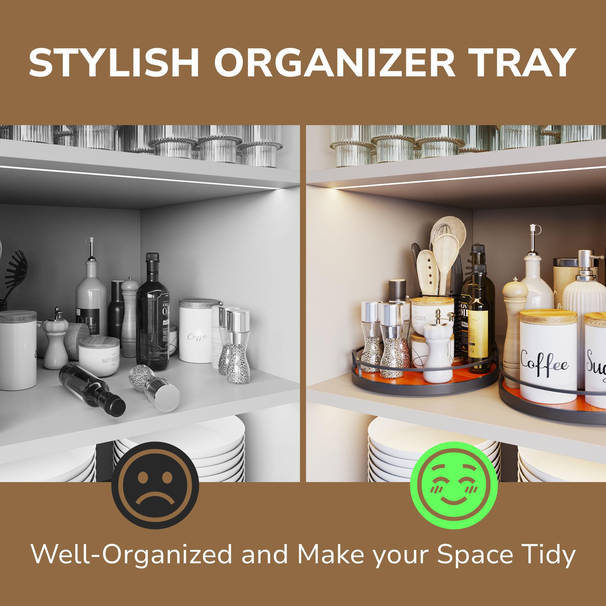 Lazy Susan Organizer - 10'' Wooden Lazy Susan for Table Top - Lazy Susan Turntable for Cabinet - Kitchen Countertop Organizer - Condiment Organizer - Small Lazy Susan for Dining Table