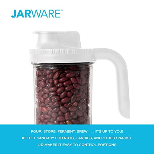 Jarware 82690 White Spout Mason Jar Lid with Handle, Wide Mouth, Set of 2