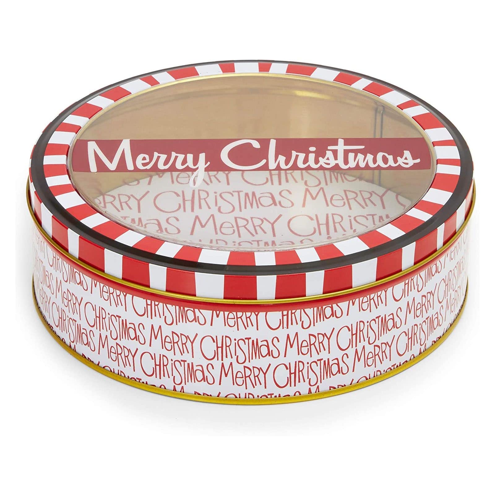 Juvale Set of 3 Merry Christmas Cookie Tins with Lids for Gift Giving, Round Nesting Holidays Containers, 3 Sizes
