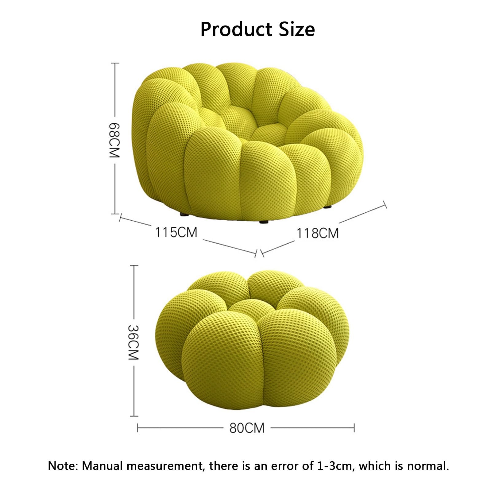 Lazy Sofa Ultra Comfy Fireside Sofa Chair Upholstered Bubble Single Floor Sofa 3D Honeycomb Shape Bubble Sofa Curved Couch for Living Room Office (Color : Yellow)