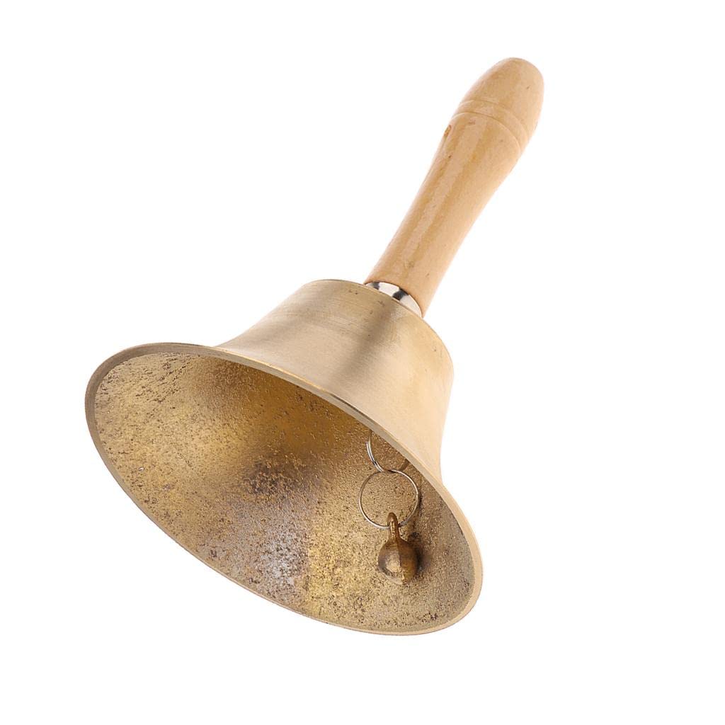 KLKCMS Exquisite Handmade Copper Hand Bell w/Wooden Handle Buddhist Handbell, 8 x 15cm