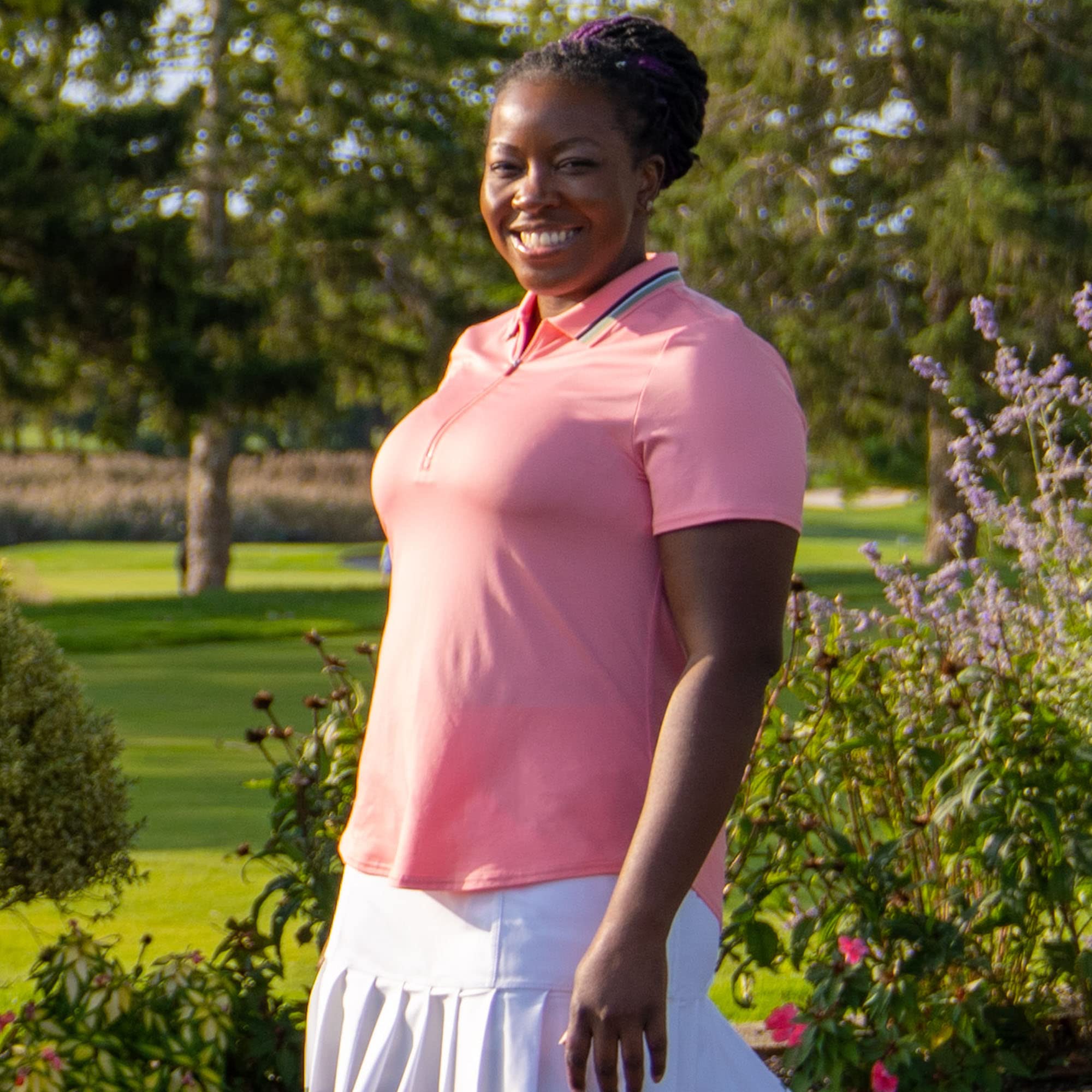 Jofit Apparel Women's Athletic Clothing Polo with Rib Collar for Golf & Tennis, Size Medium, Flamingo Pink