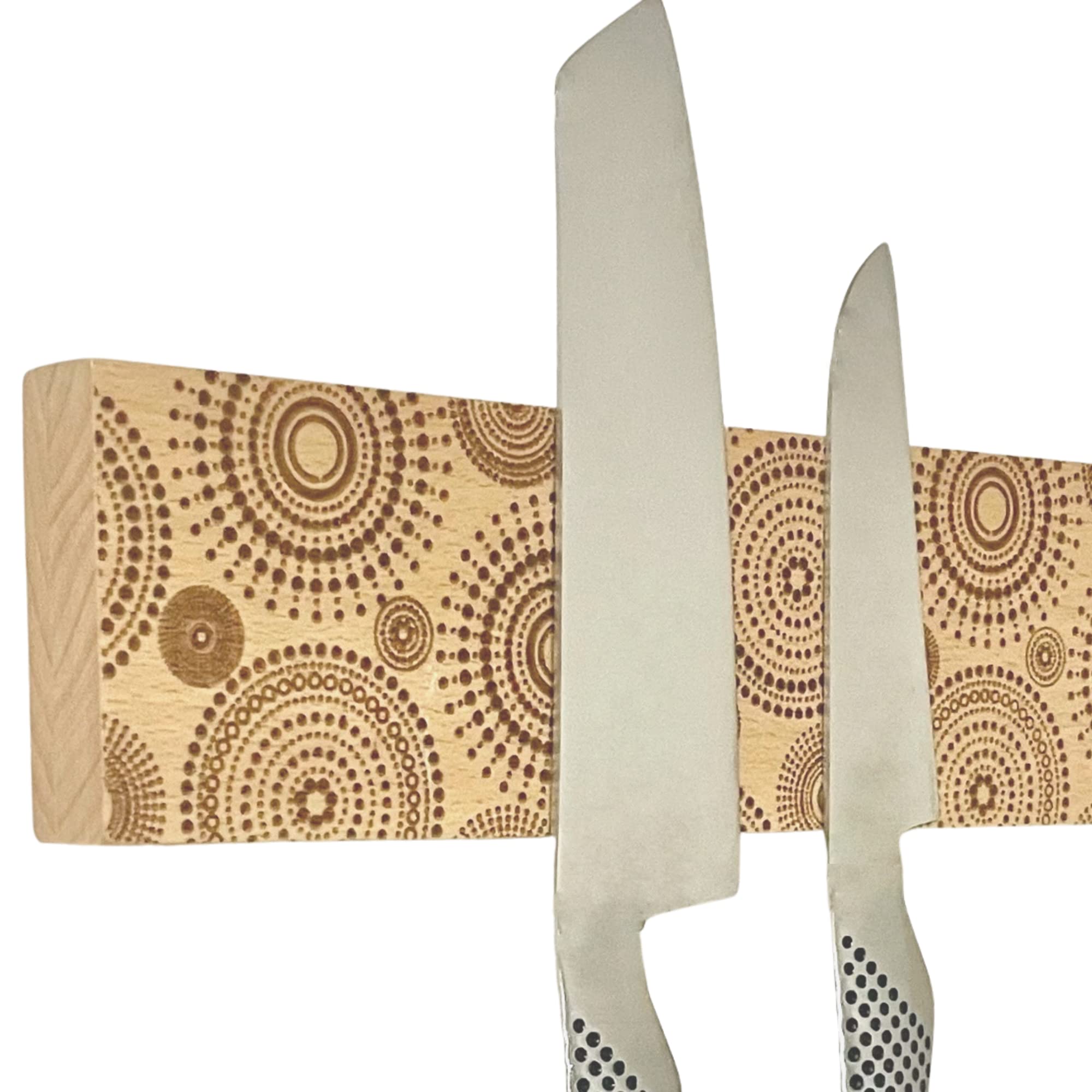 Magnetic Strip Knife Holder β Etched Wood Knife Rack or Bar with Hardware for Hanging & Wall Mounting. β Kitchen Utensil Organizer & Storage by Fiddle & Finch, 16 Inch. Circle Design