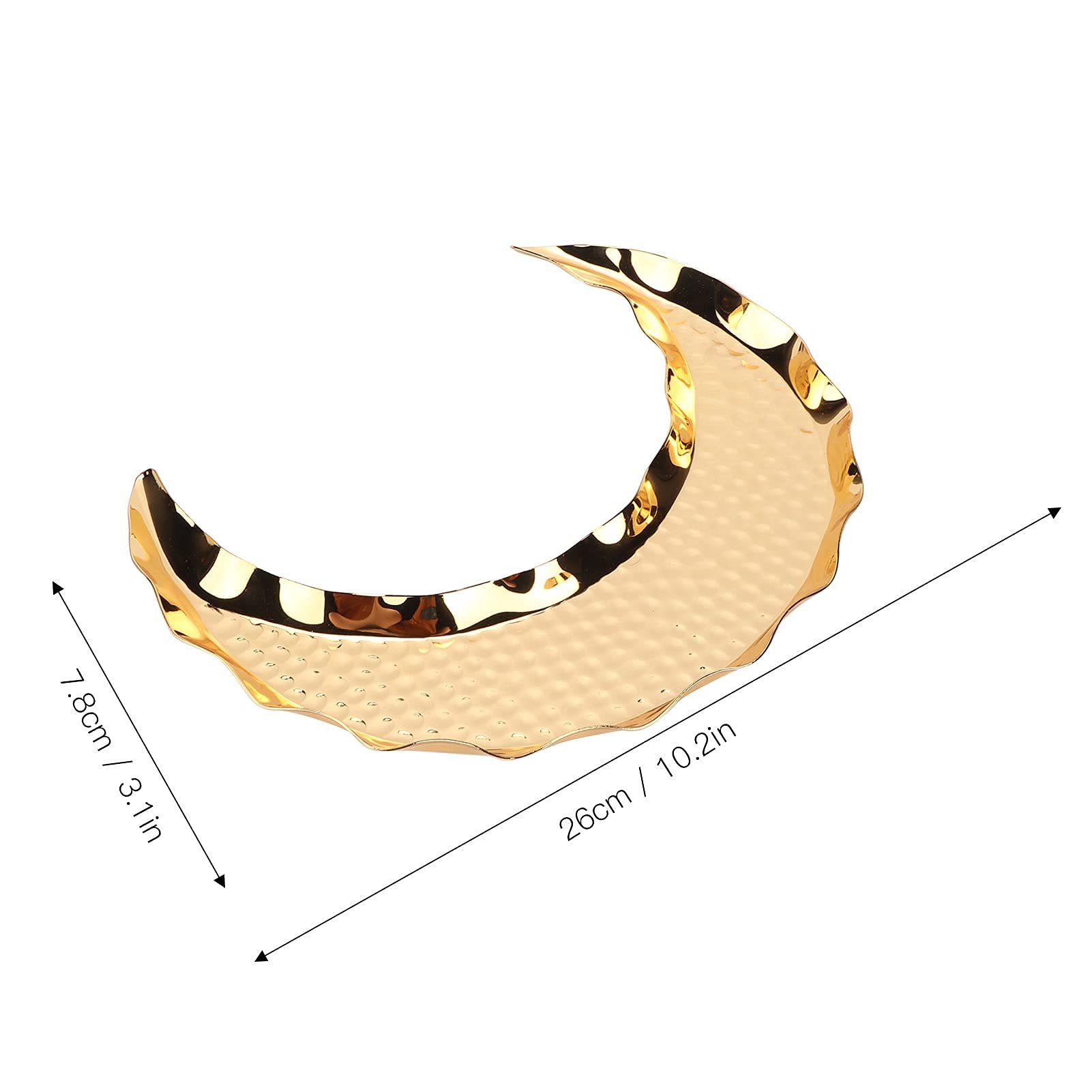 HERCHR Gold Decorative Serving Tray, Half‑Moon Shape Coffee Tea Tray Fruit Plate Coffee Serving Tray for Home Decoration