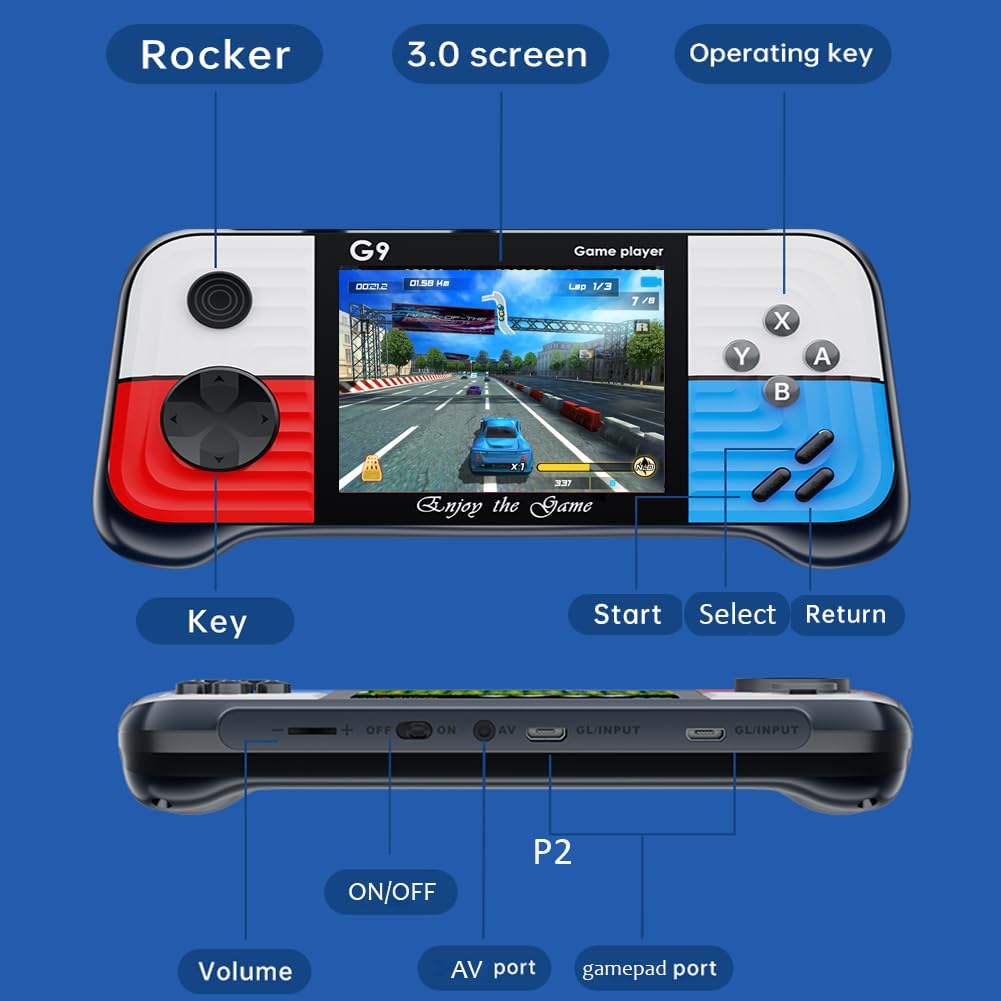 KJArrow Handheld Games for Kids Video Game Player with Built-in Games, Mini Game Console 3.0 Inch LCD Screen1020mAh Battery, Gift for Children Support 2 Players and TV
