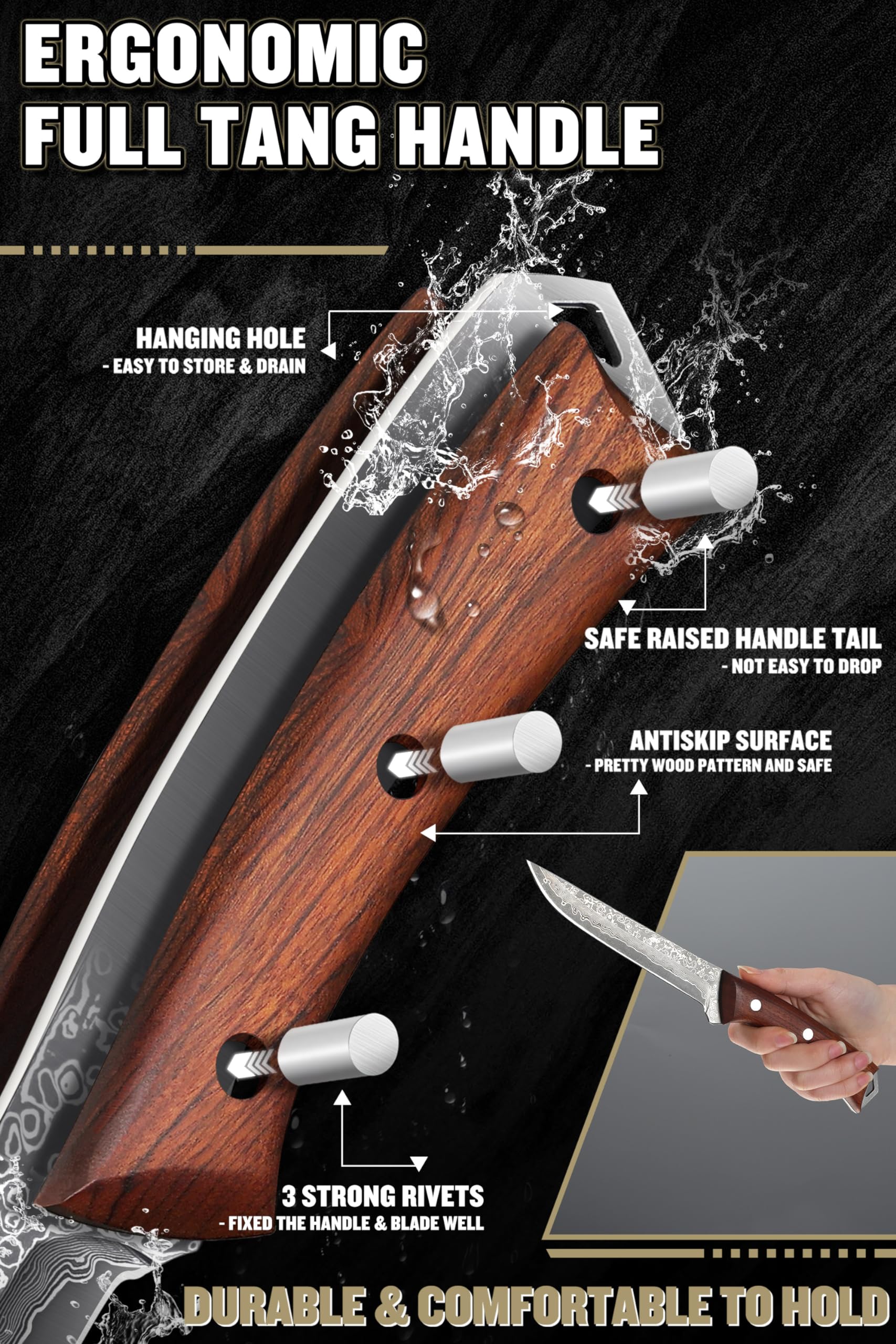 ROCOCO Damascus Boning Knife for Meat Cutting Deboning Brisket Slicing Trimming knife Fish Fillet Knife with Narrow Blade for Kitchen Camping BBQ Birthday Mothday's Day Gift 5.3"