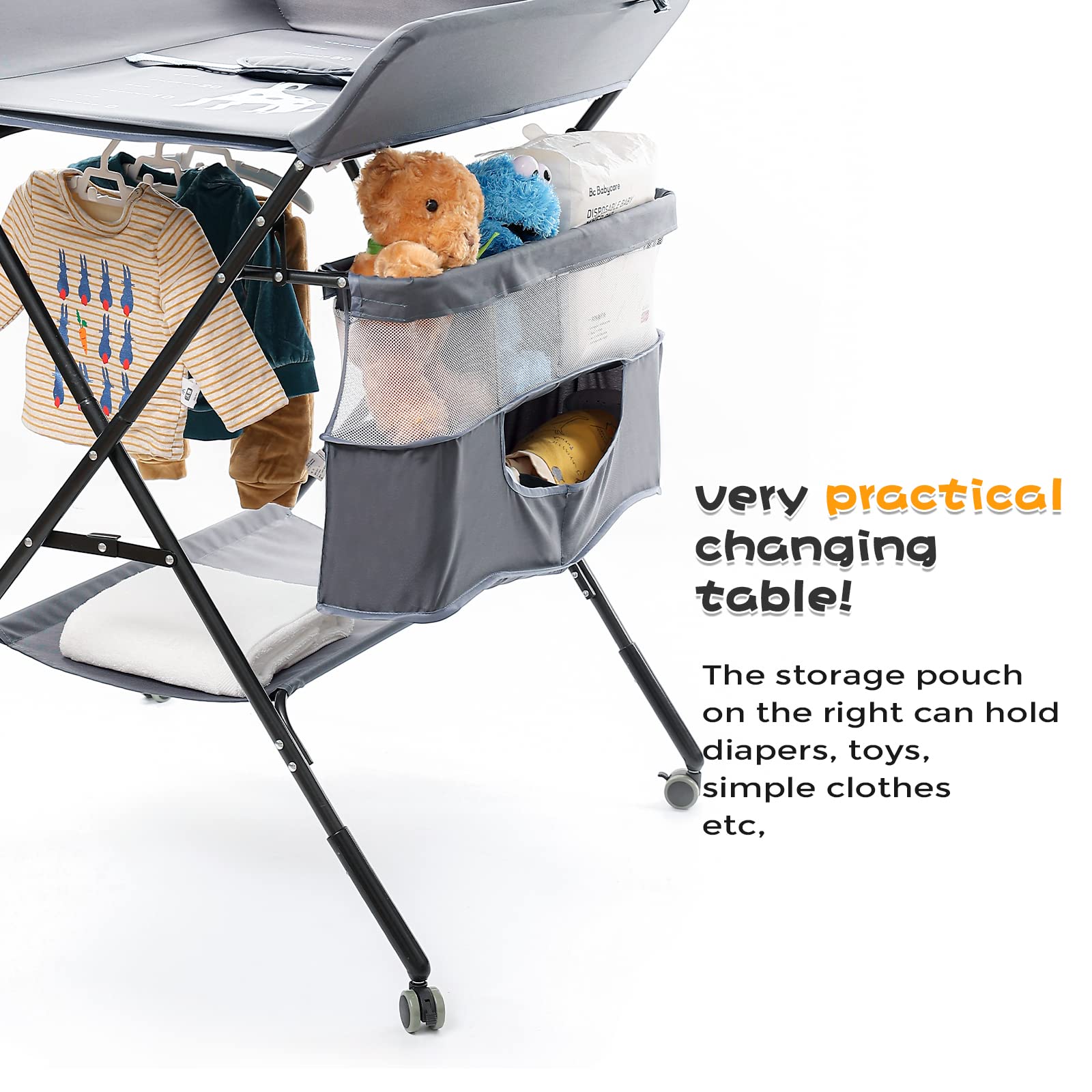 KSITEX Portable Changing Table for Baby Folding Baby Changing Station Diaper Changing Table Organizer with Large Storage Adjustable Height