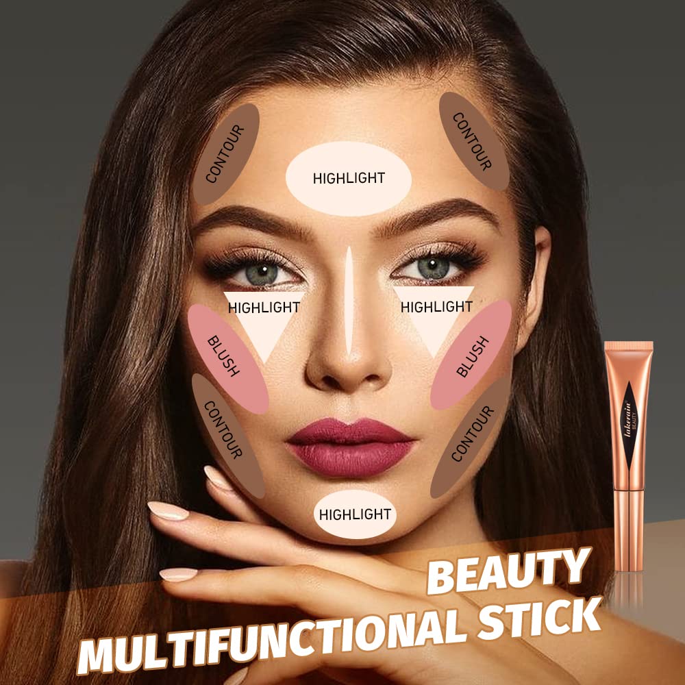 Liquid Contour Beauty Wand, Highlighter and Bronzer Stick with Cushion Applicator Attached Easy to Blend, Long Lasting Matte Finish Contour Face Illuminator Makeup Stick (4# Highlight Pearl White)