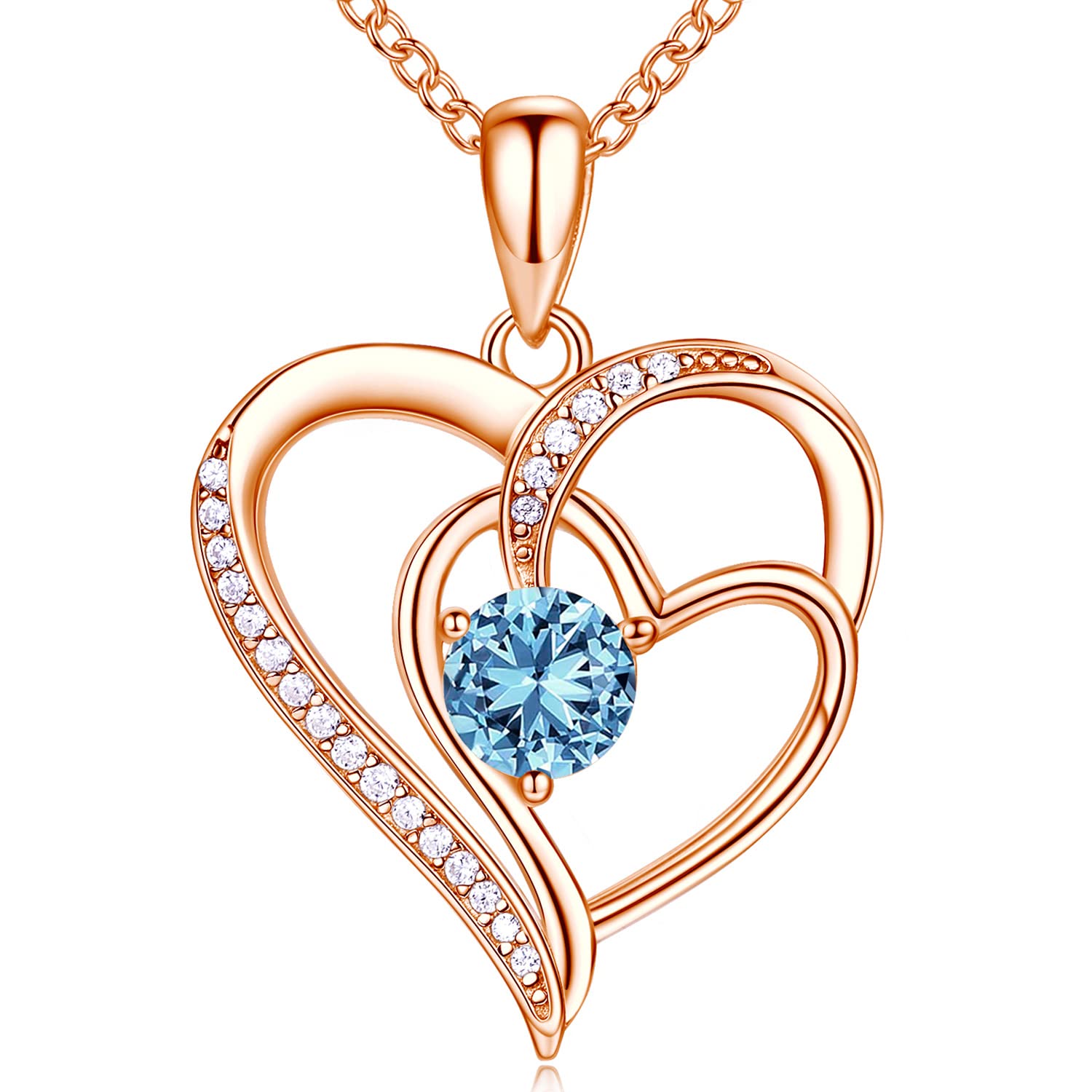 Heart Necklace for Women, 18K Gold Over 925 Sterling Silver Necklace for Women with a Gemstone Birthstone, Sterling Silver, Cubic Zirconia