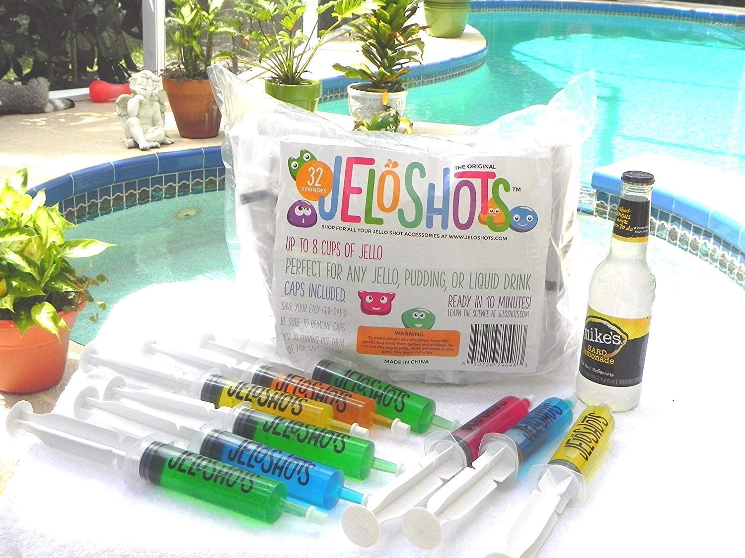Jello Shot Syringes 64-Pack, Medium (up to 2oz), The Original JeloShots Jello Shot Inject Syringes with Easy-Grip Caps, in Resealable EZ Zip Bag Package