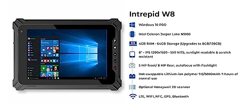 Minno Intrepid Rugged Windows Tablet with 2D Scanner (8 Inch)