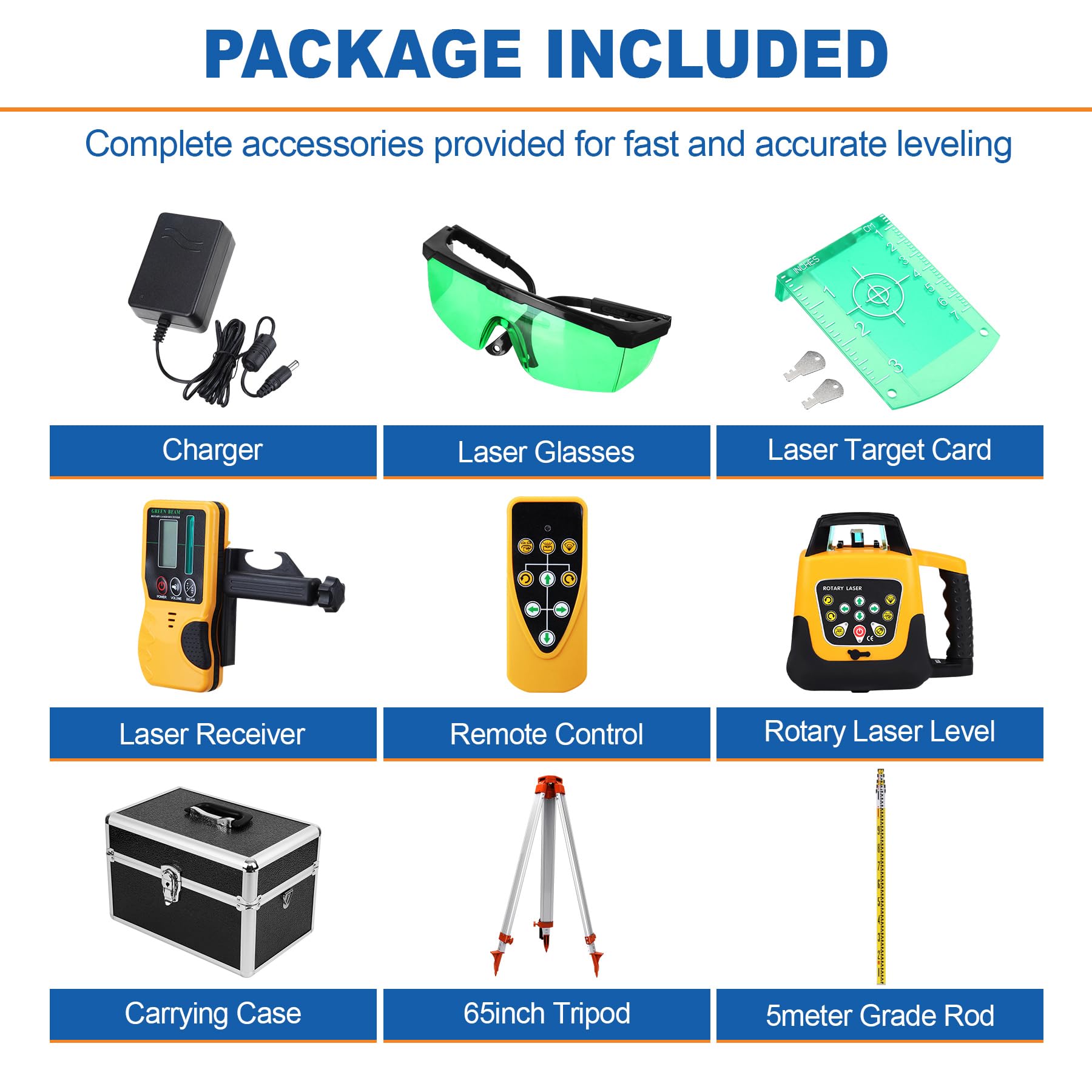 Iglobalbuy Automatic Self Leveling Green Rotary Laser Level 500m Range Kit with Surveying Tripod and Aluminum Grade Rod 16.4 Feet, Leveling Rotating Transit Laser Level Green Beam for Construction