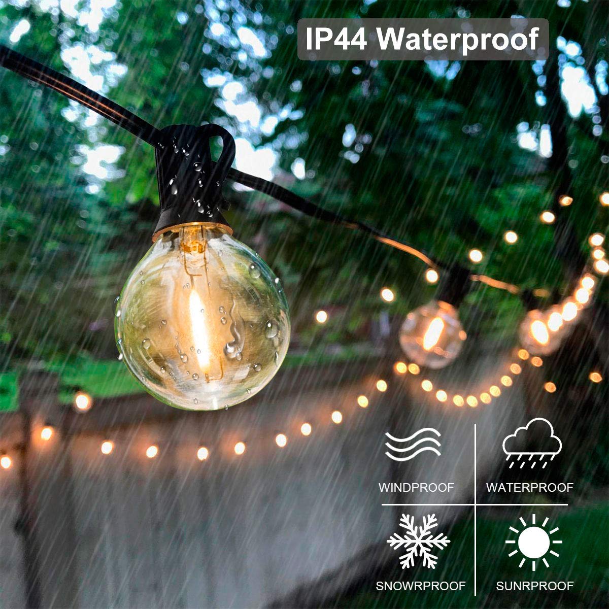 HooYan 25Ft LED G40 Patio String Lights with 50+4 Plastic Clear Bulbs - Backyard Garden Lights,Backyard Lights for Outside Commercial Decor (2-Pack)
