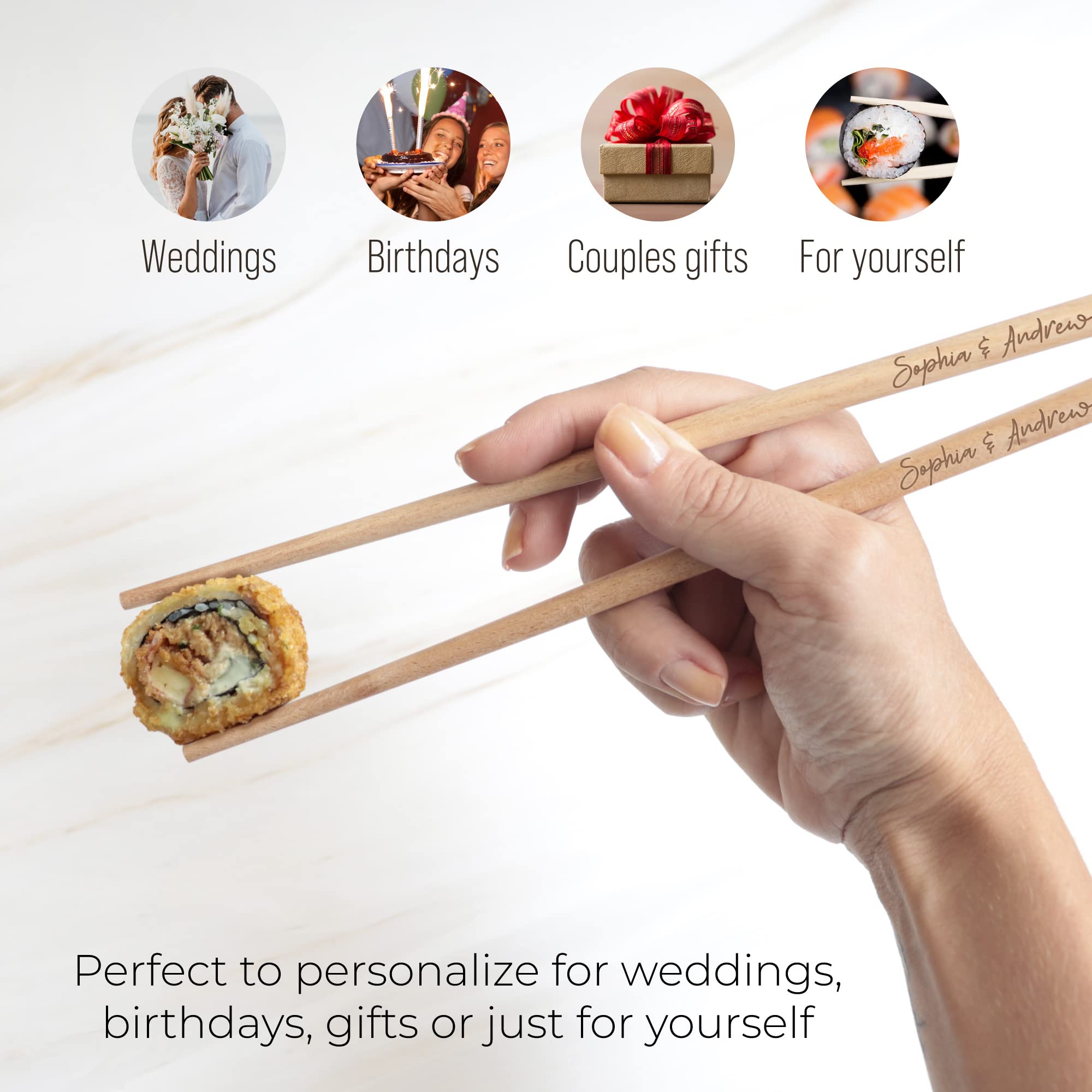Personalized wooden bamboo chopsticks lot, custom engraved japanese reusable sushi chop sticks bulk, custom reusable chopsticks set for chinese theme wedding & party favors gifts