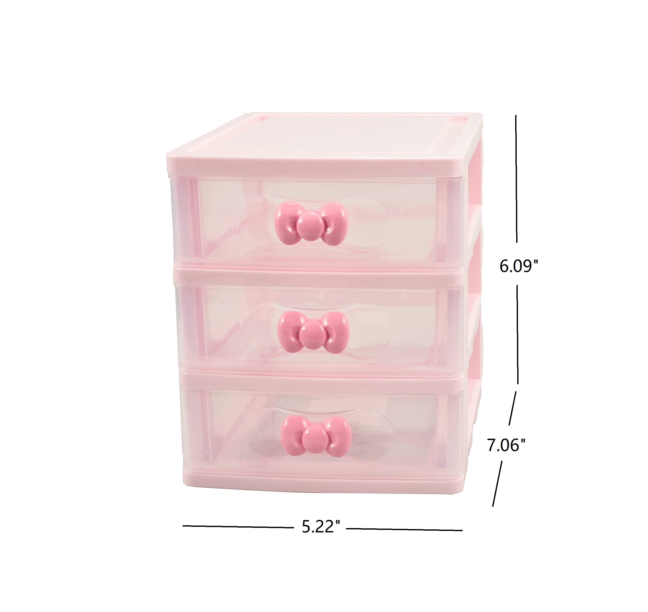Lovely Pink Receiving Storage Cabinets Box With Multi-layers And Pink Bowknot Handle (Three layers (7.06 x 5.22 x 6.09 inches))