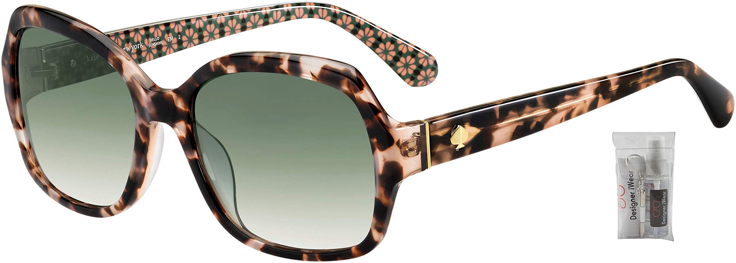 kate spade new york Amberlynn/S 0MAP/9K 57MM Havana Pattern Pink/Green Shaded Square Sunglasses for Women + BUNDLE with Designer iWear Eyewear Kit