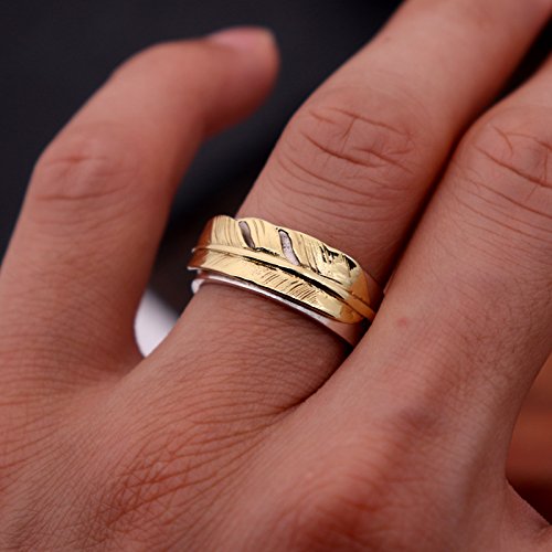 Gold Feather Ring 925 Sterling Silver Plume Ring Band for Men Women Size 7.5
