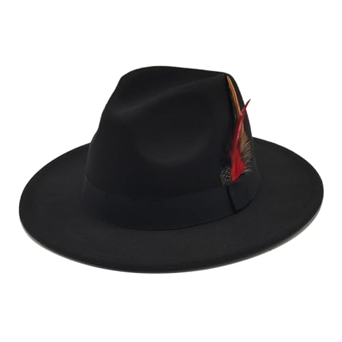 Mens Fedora Hats Classic Wide Brim Fedora Hat for Women Men Dress Hats Black Felt Panama Hat with Band