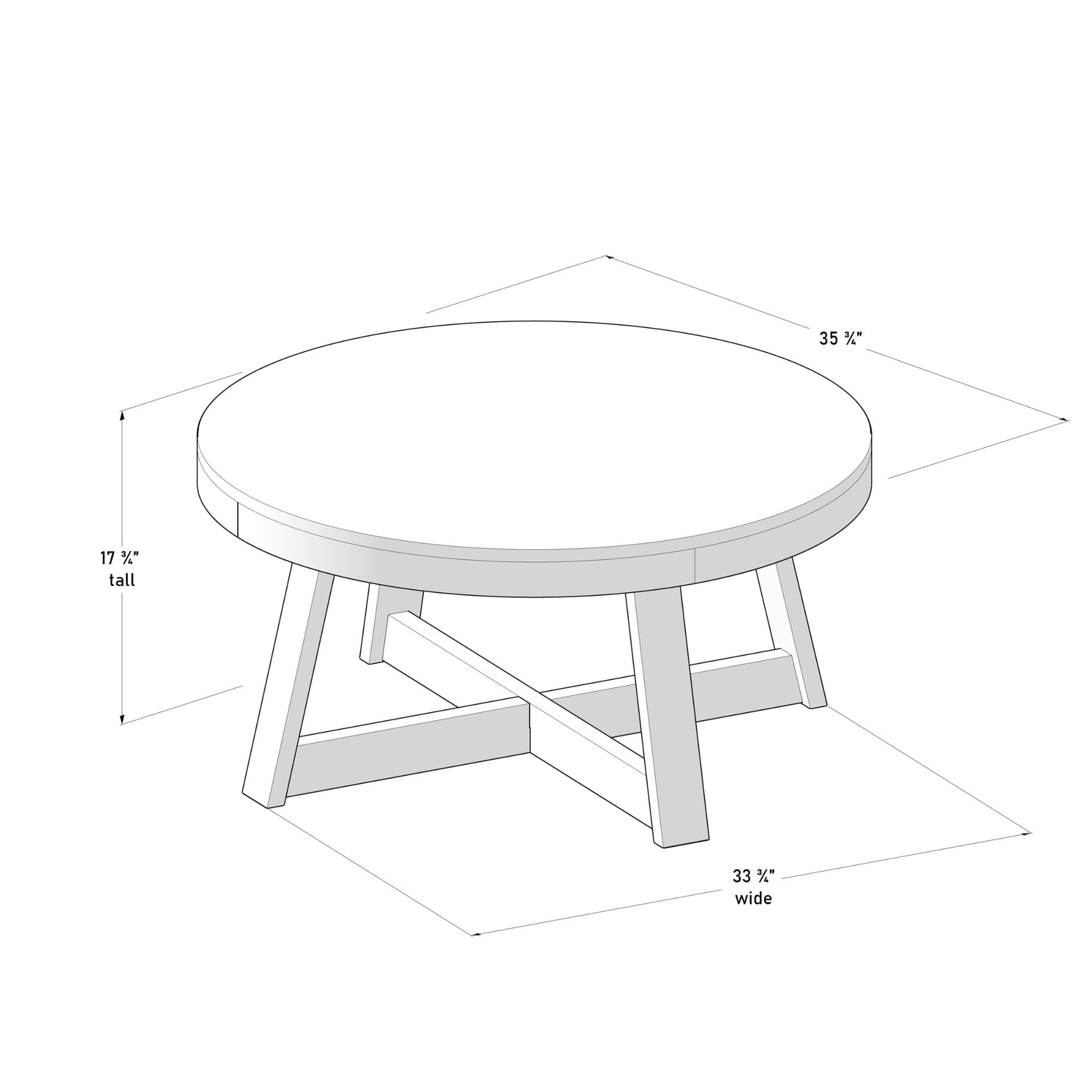 Plank+Beam Classic Round Coffee Table, 36" Farmhouse Coffee Table, Mini Center Tables for Small Spaces, Small Living Space Tea Table, Seashell Wirebrush