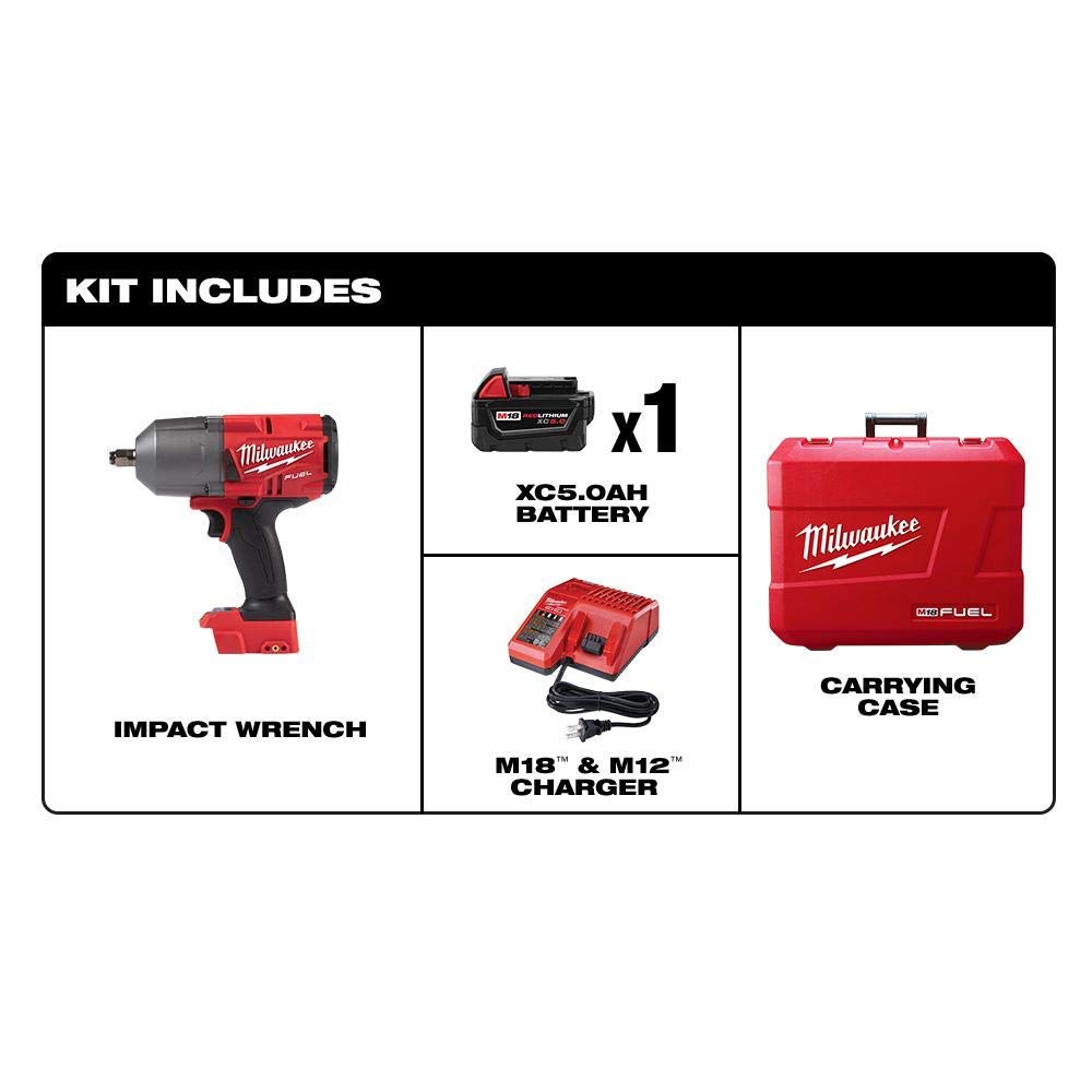 Milwaukee M18 FUEL 18-Volt Lithium-Ion Brushless Cordless 1/2 in. Impact Wrench with Friction Ring Kit with One 5.0Ah Batteries