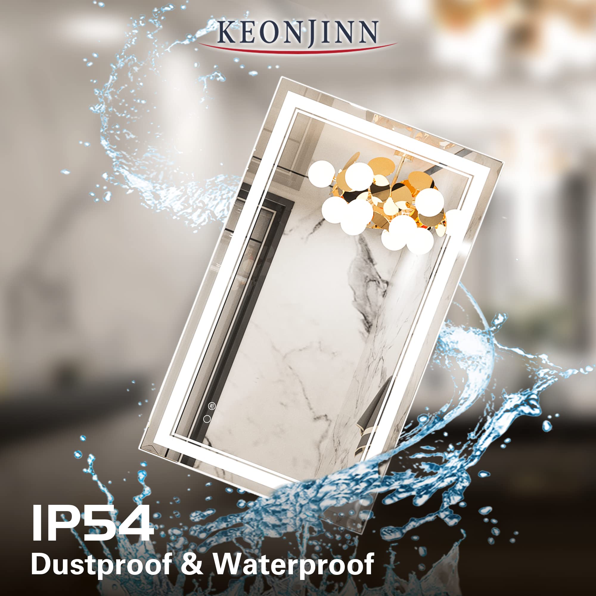 Keonjinn LED Bathroom Mirror with Lights, 40 x 24 Inch Front Lighted Vanity Mirror, Wall Mounted Anti-Fog Memory Brightness Dimmable Makeup IP54, Shatterproof (Horizontal/Vertical)