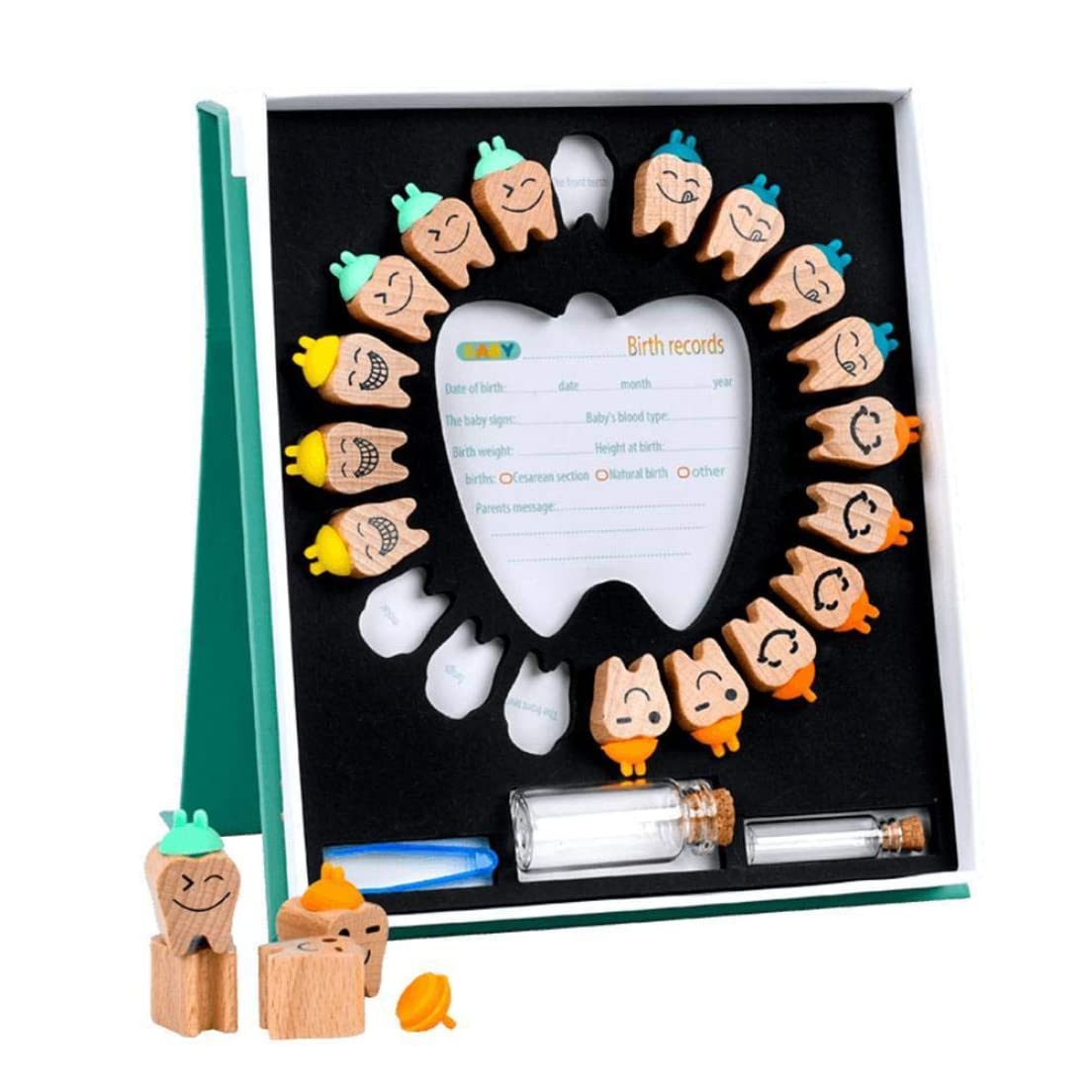 KUYYFDS Tooth Box, Wooden Baby Teeth Saving Box with Tweezers Storage Collection Boy Girl Souvenir Case Infant Kid for Children Keepsake Memory Box Gift Teeth Boxes