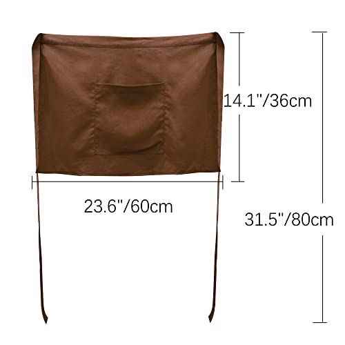 KUOIN Medieval Apron with Pockets Linen Half Waist Chef Waiter Aprons Vintage Cosplay (Brown)