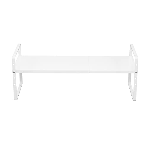 iPEGTOP Expandable Cabinet Storage Shelf Organizer Rack, Heavy Duty Steel Metal Spice Rack Adjustable Height Pantry Garage Shelf Space Riser for Counter Kitchen Organization, White, 1 Pack