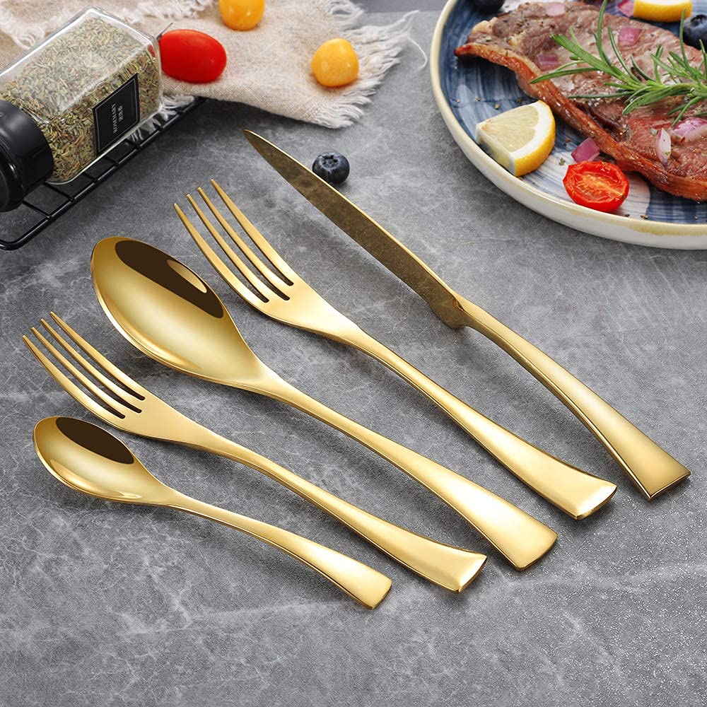 Lemeya 26 Pieces Silverware Set includes 20 Pieces Stainless Steel Flatware Set and 6 Pieces Steak Knives Set,Mirror Polished, Dishwasher Safe