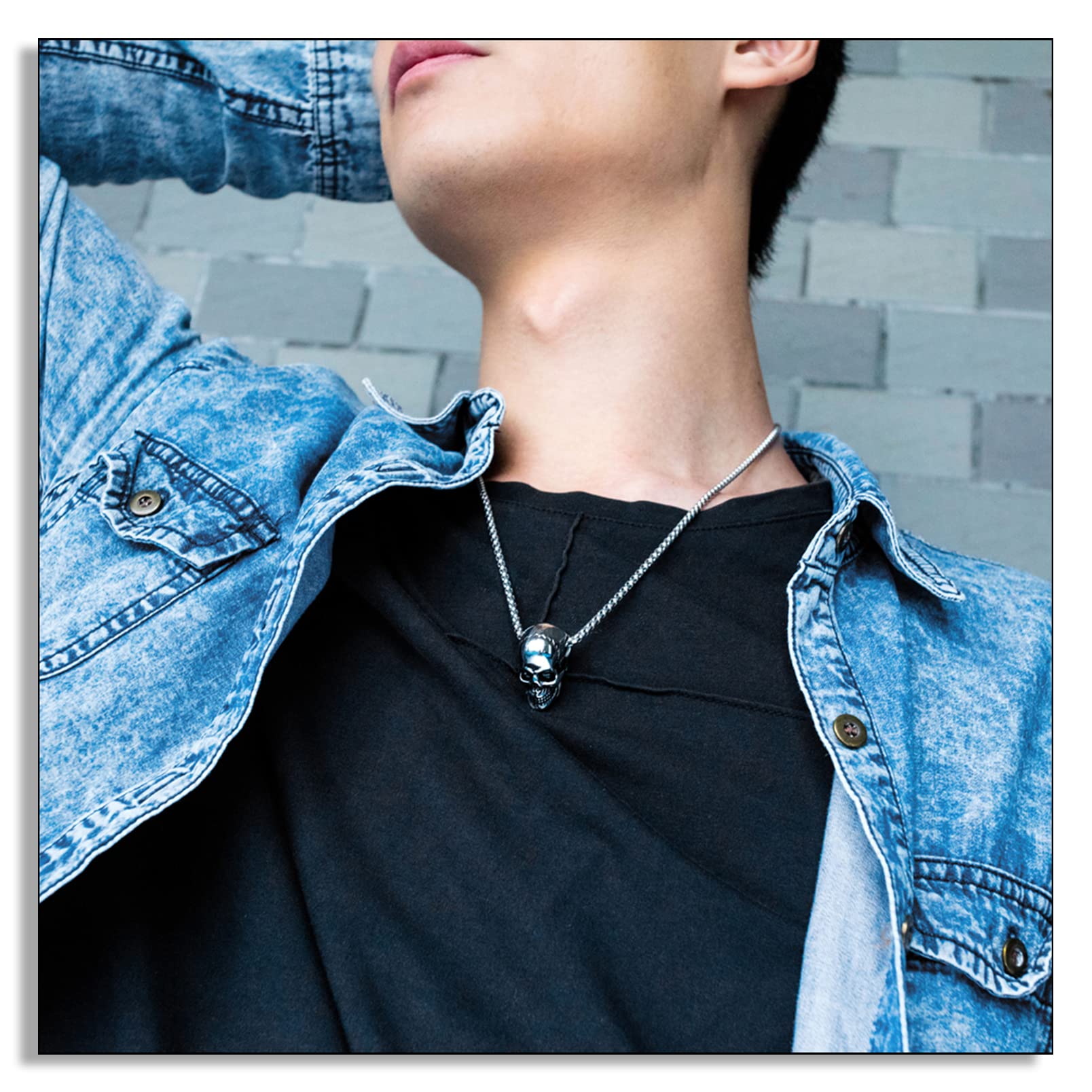Heavstjer Punk Jewelry Stainless Steel Skull Pendant Cool Necklace(Steel)