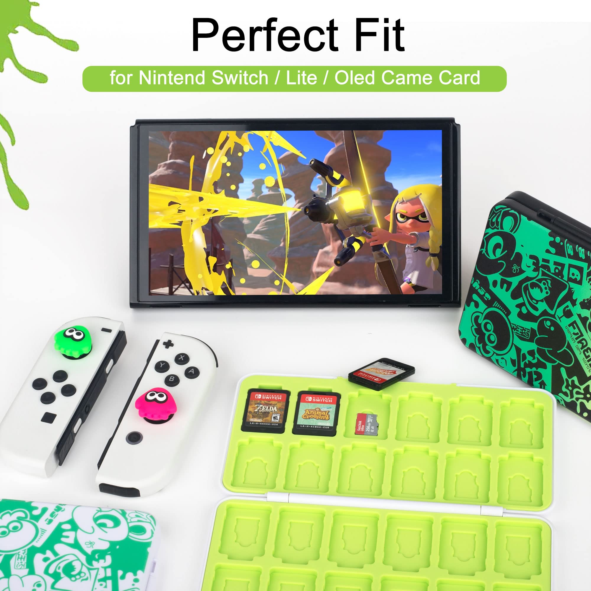 KeepRollin Compatible with Nintendo Switch Game Case,Switch Game Holder with 2 Thumb Grip Caps,24 Slots for Micro SD Cards,Soft Rubber Lining,Full Protection,Portable and Lightweight(Octopus Black)