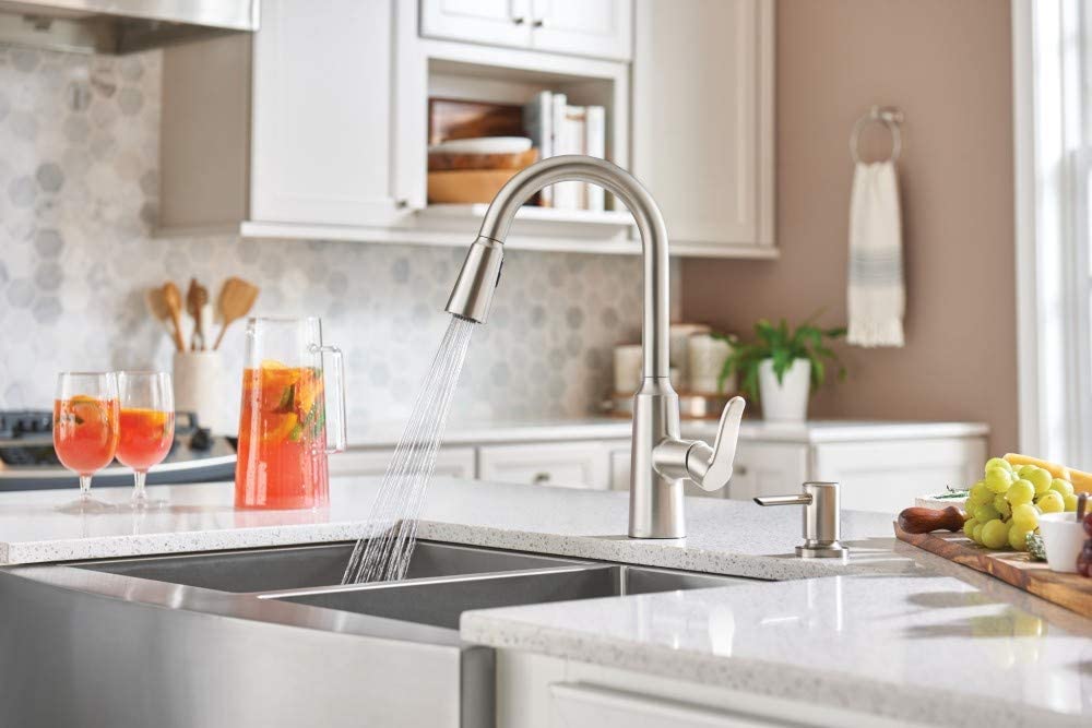 Moen 87028SRS Edwyn Spot Resist Sta Inless 1Handle Deck Mount Pulldown Kitchen Faucet, 7.5, Stainless Steel