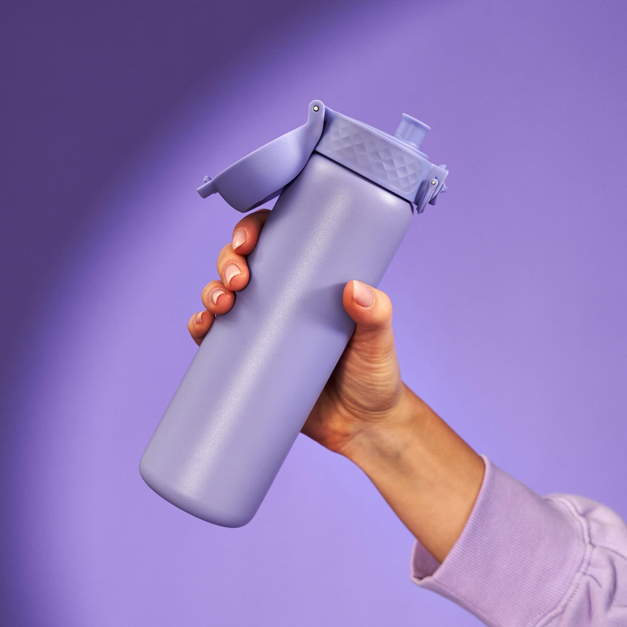 ION8 Vacuum Insulated Steel Water Bottle, 500 ml/18 oz, Leak Proof, Easy to Open,Secure Lock, Dishwasher Safe, Fits Cup Holders, Carry Handle, Scratch Resistant, Durable Stainless Steel, Light Purple