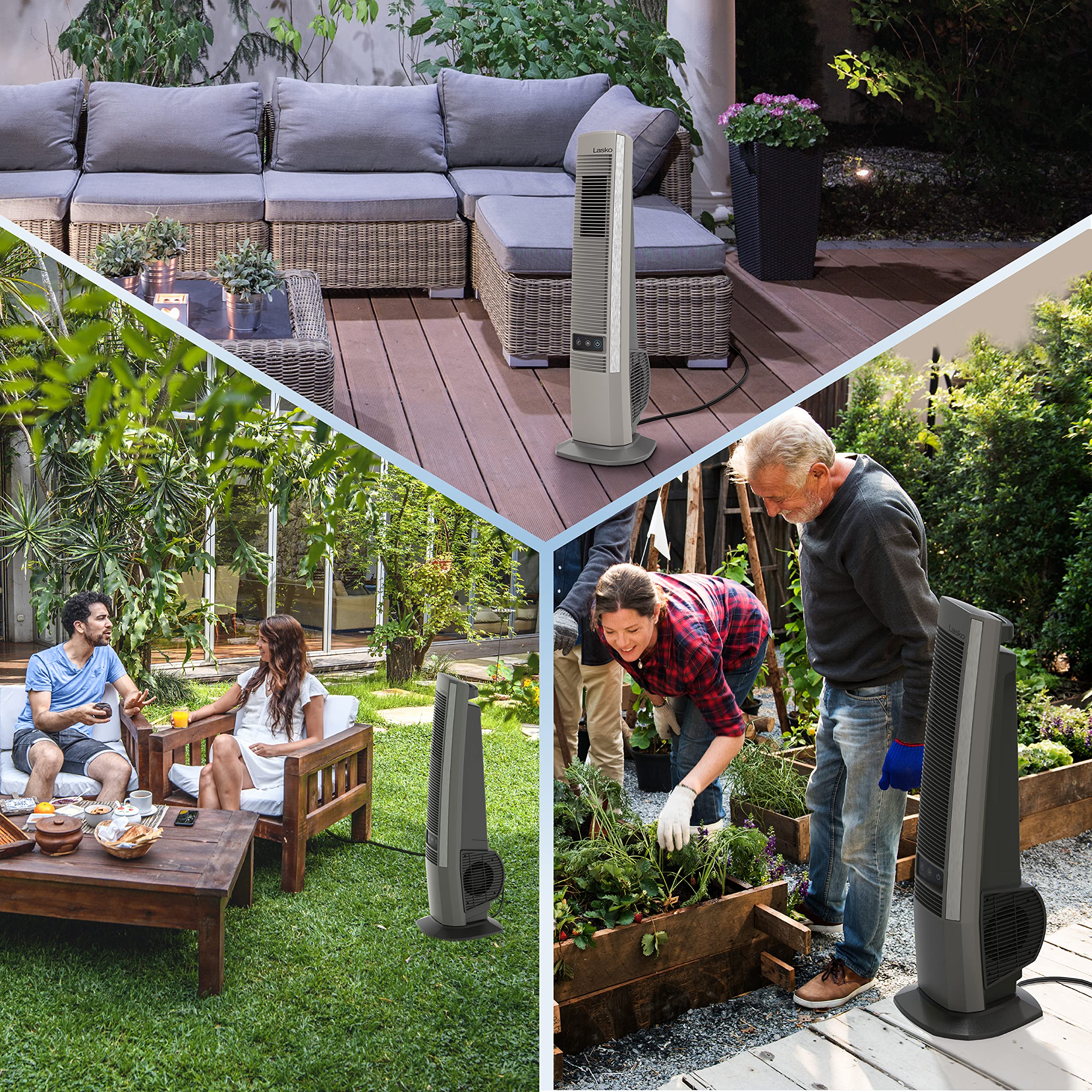 Lasko Outdoor Living Oscillating Tower Fan, for Decks, Patios and Porches, 10 Foot Power Cord, 4 Refreshing Speeds, 42", Grey, YF202
