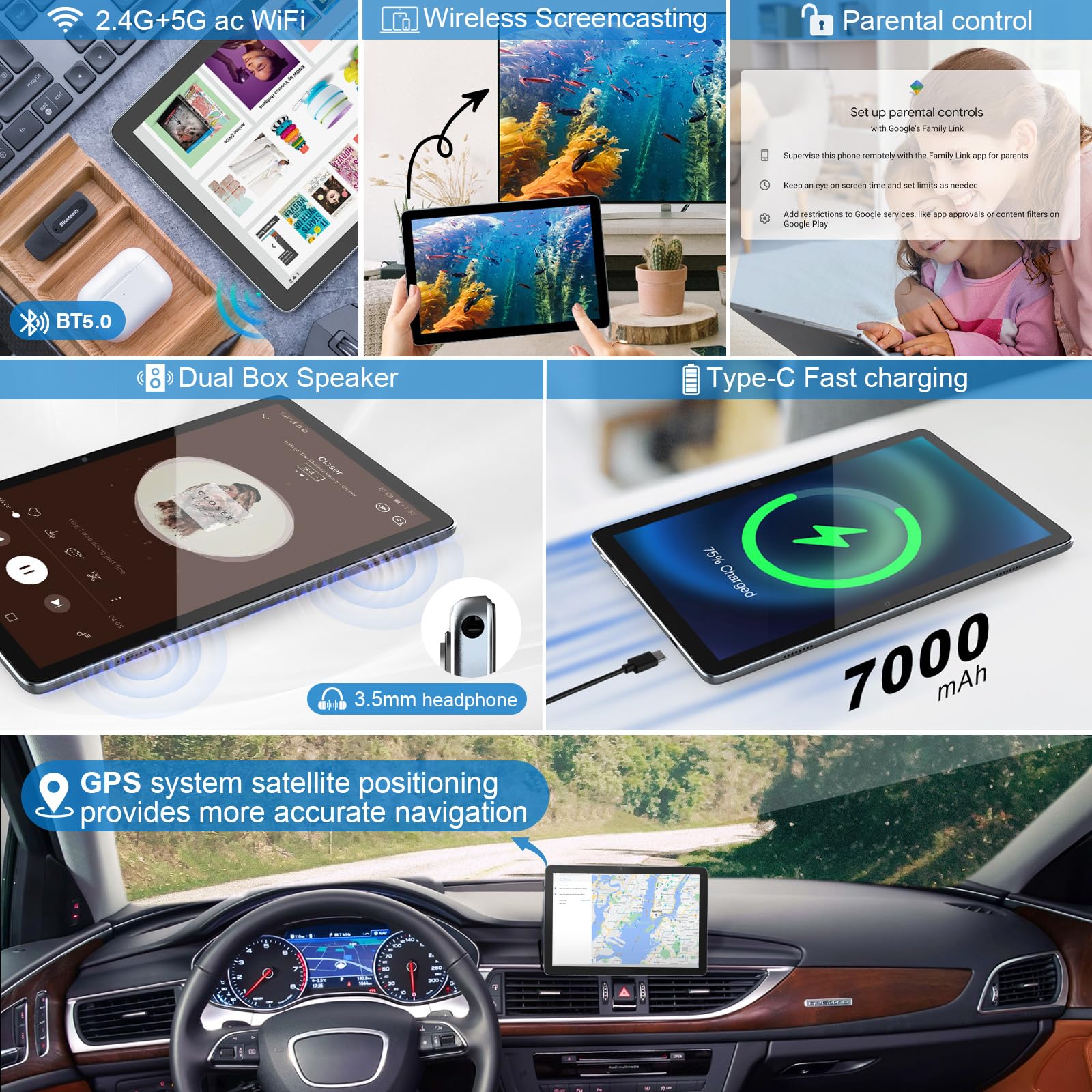 Hot Pepper Android 12 Tablet,1TB Expand Tablet 10.1 Inch, Octa-Core Processor with 6GB RAM+128GB ROM,13MP Rear +8MP Front Camera,5G/WiFi/GPS/Bluetooth/7000mAh Battery Tablets for Gaming