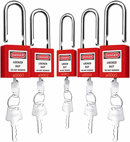Lockout Tagout Lock 5pcs Set Loto Product Safe Padlocks for Lock Out Tag Out Stations and Devices (Red, Key Alike)