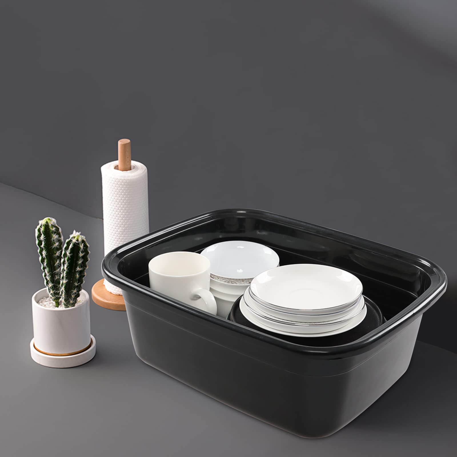 Kekow 16 Quart Plastic Wash Basin/Dish Pan, Pack of 4, Black