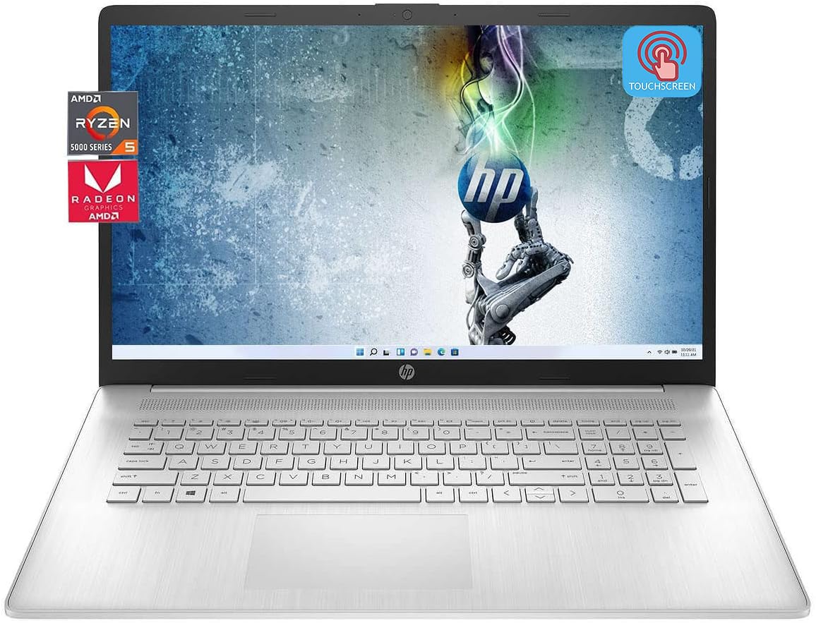HP 2023 Newest 17.3" HD Touchscreen Laptop, AMD Ryzen 5 7530U (Beats i7-1165G7), 64GB RAM, 4TB SSD, AMD Radeon Graphics, Wi-Fi 6, Bluetooth, Webcam, Windows 11 Home, Bundle with JAWFOAL