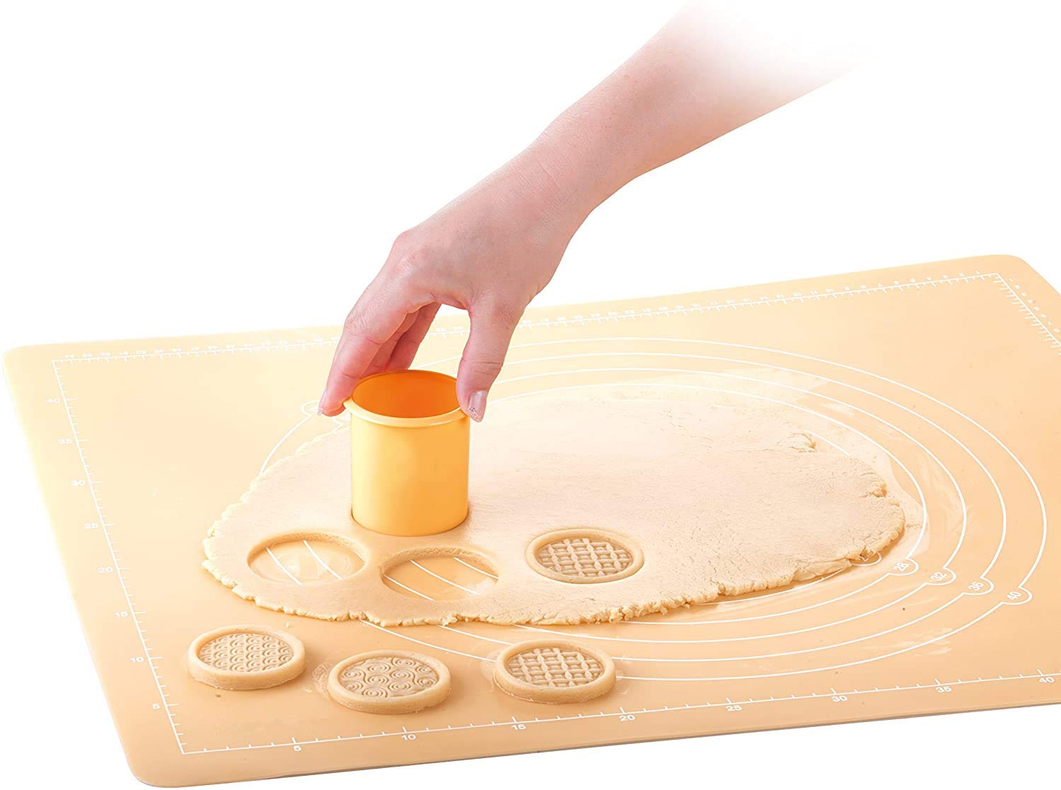 KAISHANE Silicone Cookie Stamps set for baking - Geo Geometric Figure Cookie Stamps with Handle and 6 Silicone Stamps High Heat Resistant to 480°F Yellow Color