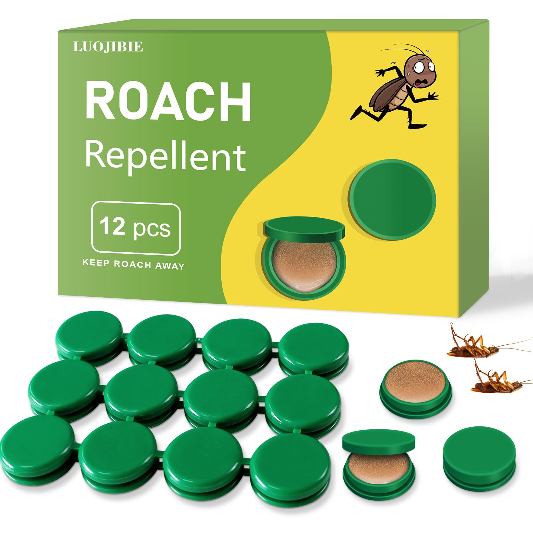 LUOJIBIE Roach Bait, Roach Killer Indoor Infestation, Natural Cockroach Repellent, Roach Killer, Roach Traps Indoor/Outdoor, Quick Catch Roach Control-12P