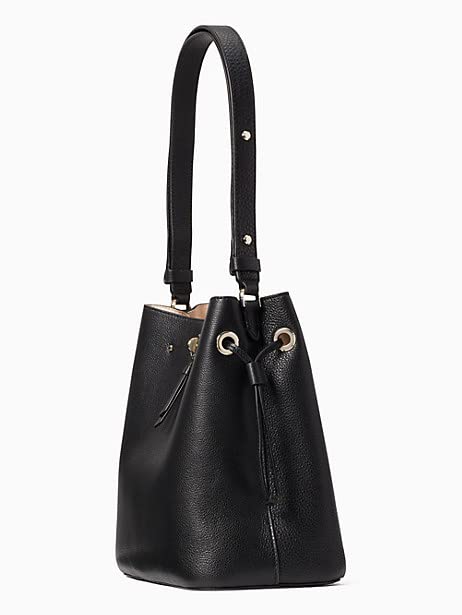 Kate Spade New York Large Marti Leather Bucket Bag Shoulder Bag Crossbody (Black)