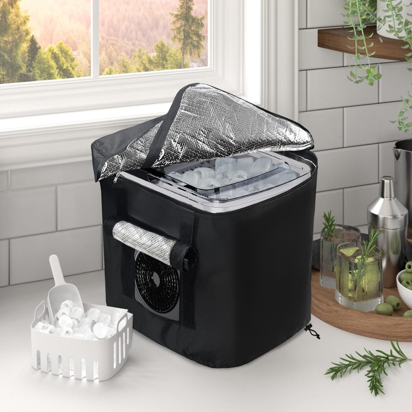 Okcool Ice Maker Insulation Cover,Countertop Ice Maker Cover with Cold Snap Foil Layer, Cold Insulation and Thermal Insulation(13" L x 9" W x 13" H)