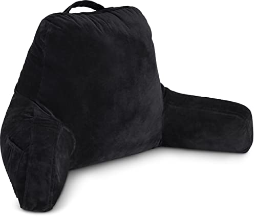 Husband Pillow Combo - Backrest Pillow with Arms : Standard Black & Lap Desk Bed Tray : Grey - Memory Foam Reading Pillows for Bed & Laptop Bed Tray Table