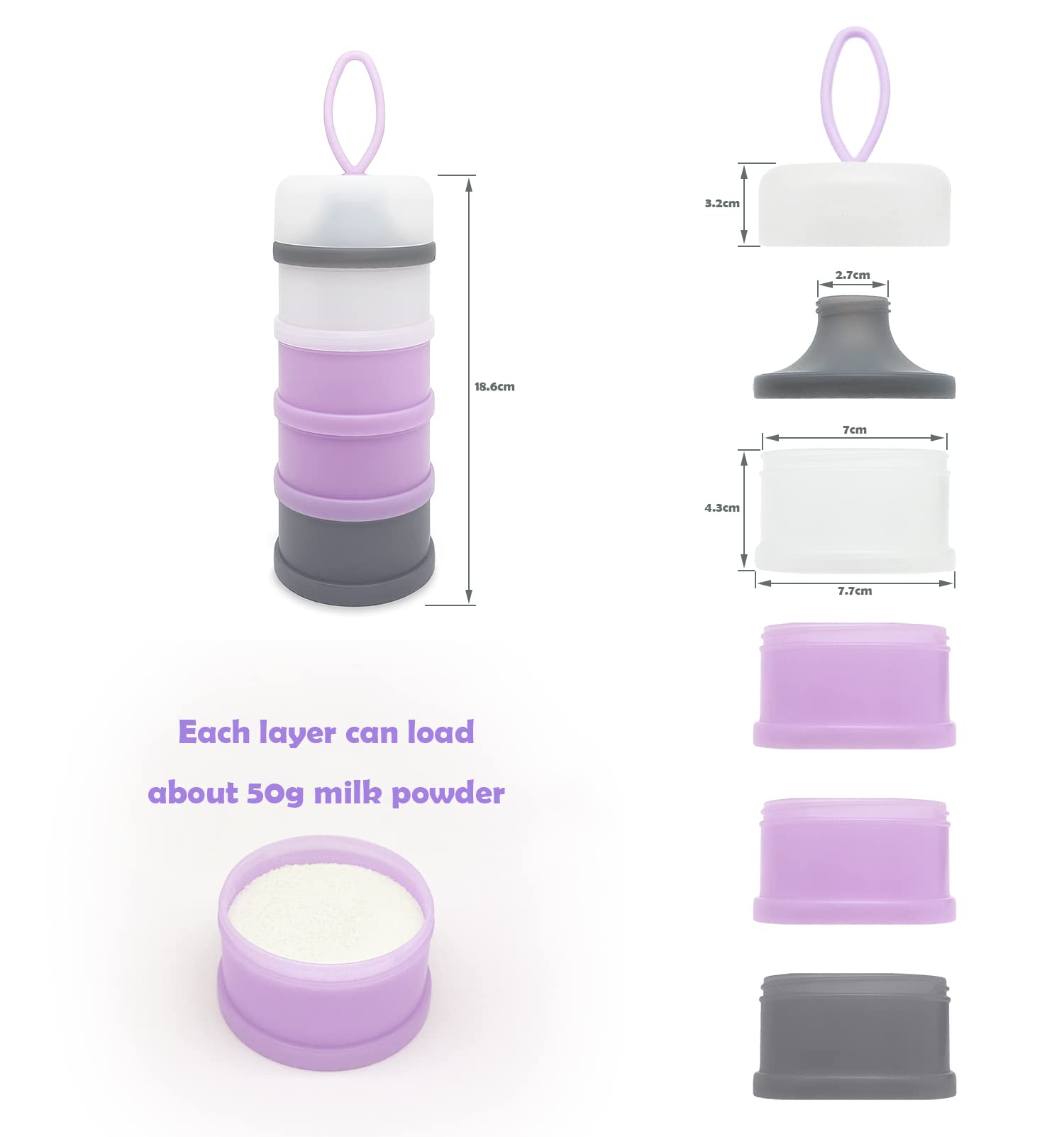 LADISO Baby Formula Dispenser, Formula Container, BPA Free, 4 Layers, Baby Feeding Travel Storage Container, Portable Milk Powder Dispenser Container, Non-Spill Stackable Baby Snack Storage Container